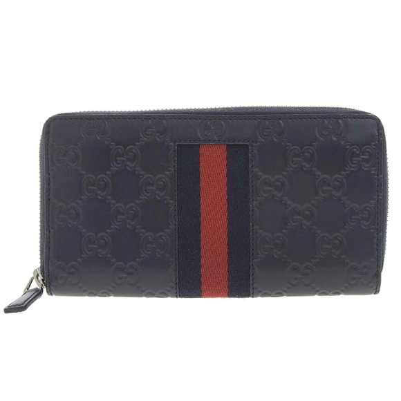 Gucci | Bags | Gucci Sherry Line Shima Round Long Wallet Navy Blue 4883 ...